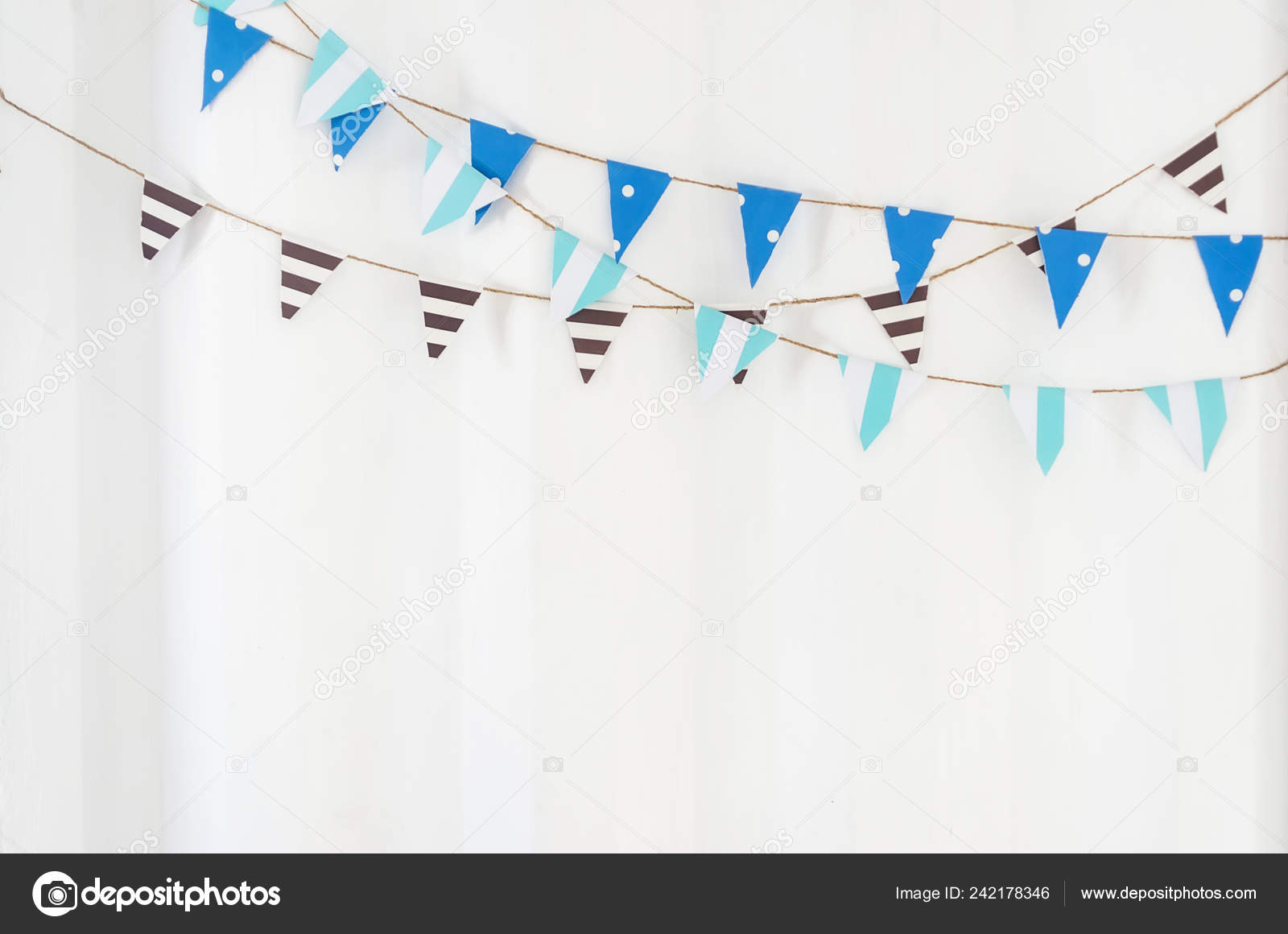 Triangle Flag Fabric Hanging Rope White Wall — Stock Photo © nirutdps ...