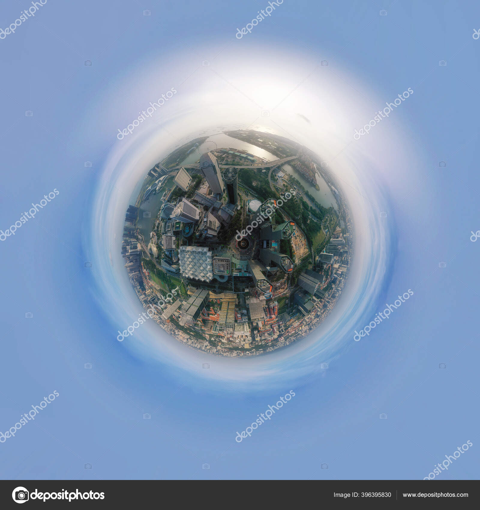 Little Planet 360 Degree Sphere Birds Eye View Panorama Aerial Stock ...