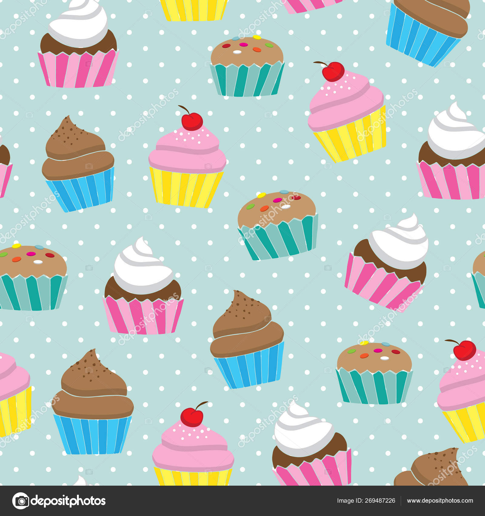 Cute Cupcake Backgrounds Cute Lovely Cartoon Cupcakes Seamless Vector