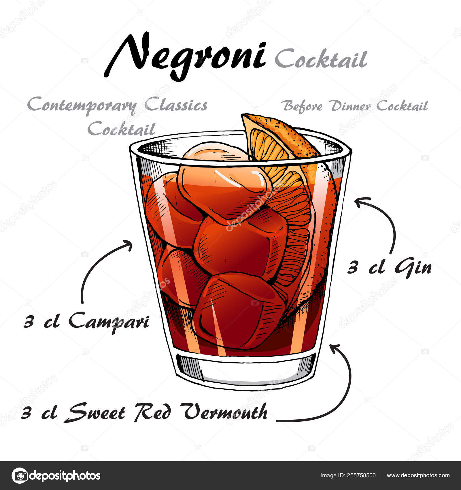 Vector illustration of alcoholic cocktail negroni sketch Stock Vector ...