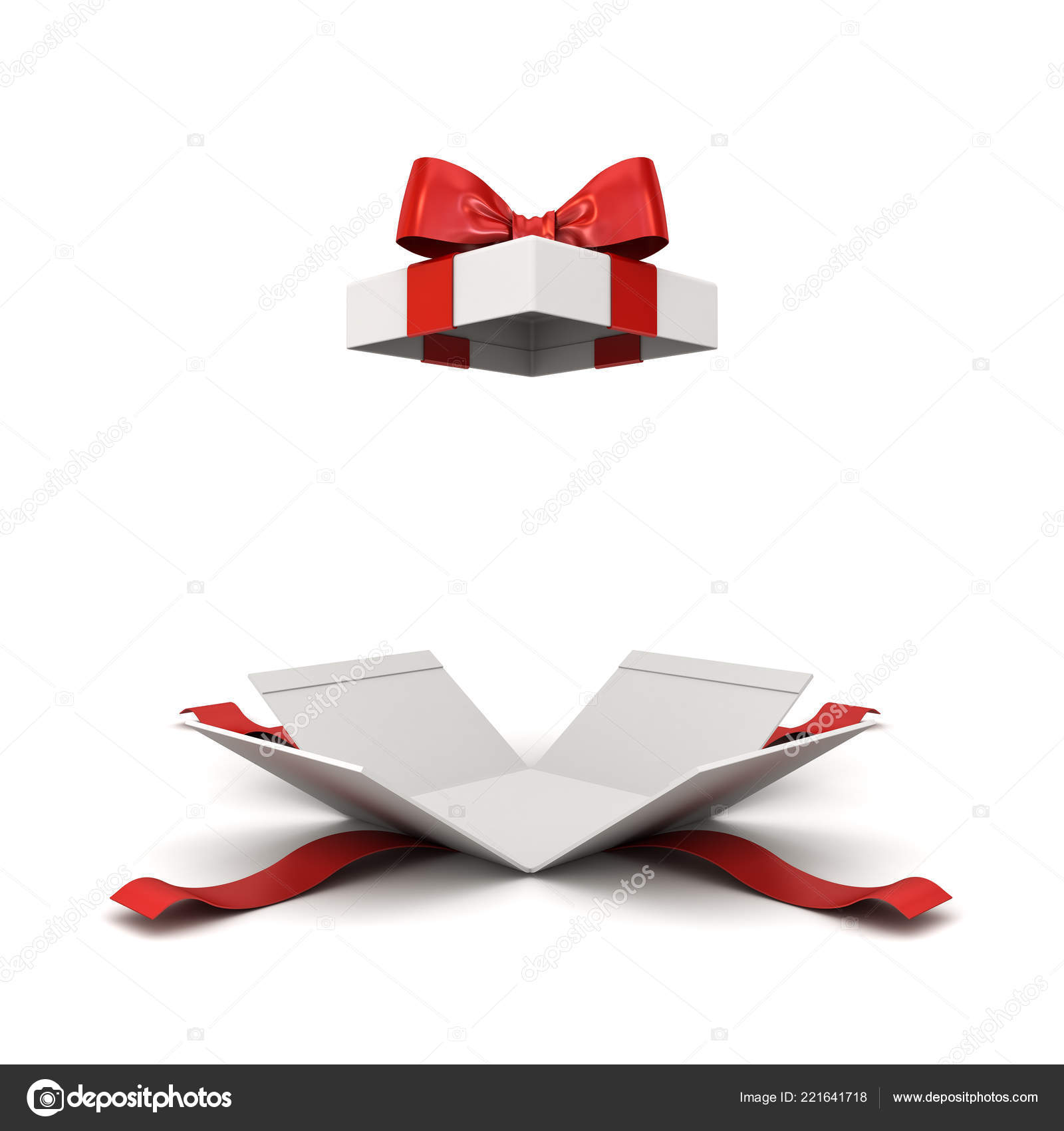 Open Gift Box Present Box Red Ribbon Bow Isolated White — Stock Photo ...