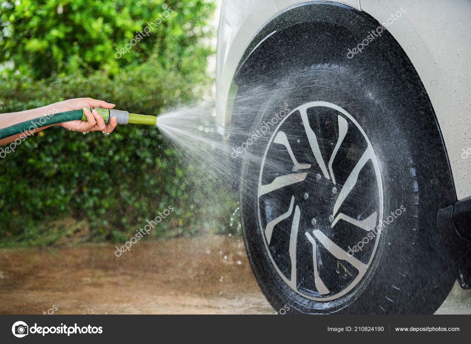 Car Wheel Washing Spray Water — Stock Photo © geargodz #210824190