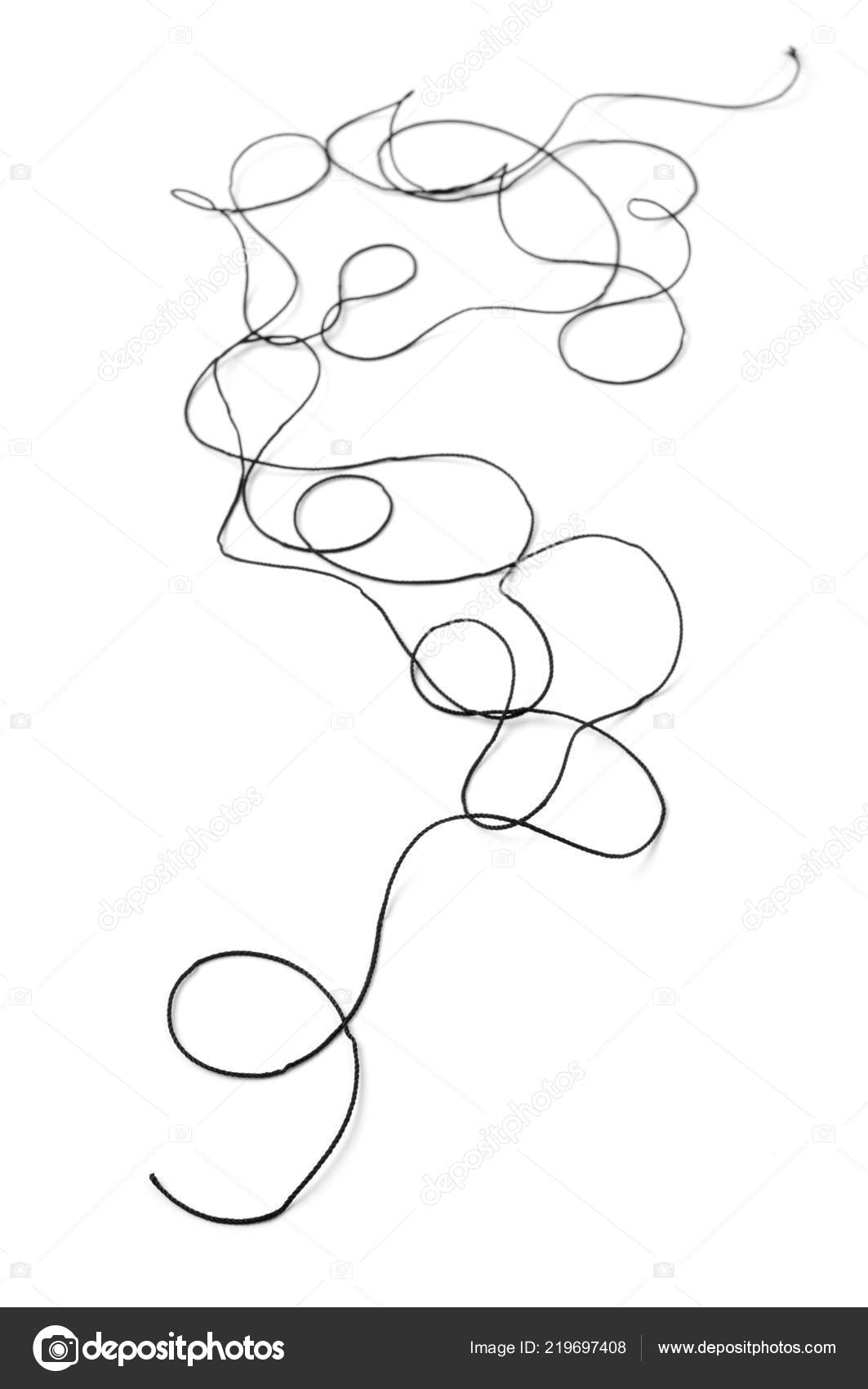Tangled Black Thread White Background Focus Foreground Stock Photo by ...