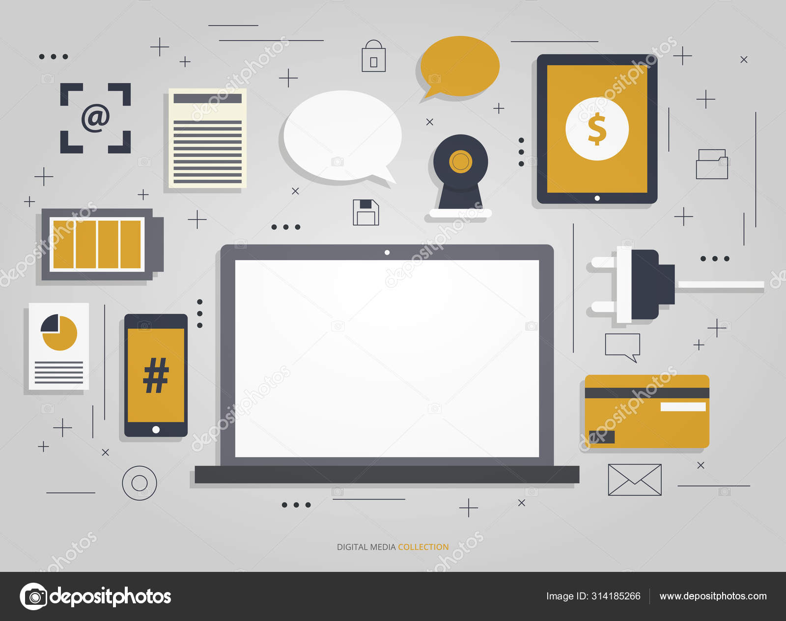 Digital Media Workplace Vector Set Stock Vector by ©marklys 314185266