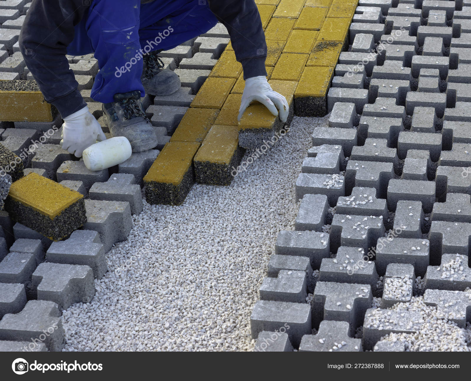 Paving Stone Worker Putting Pavers Construction City Street Sheet ...