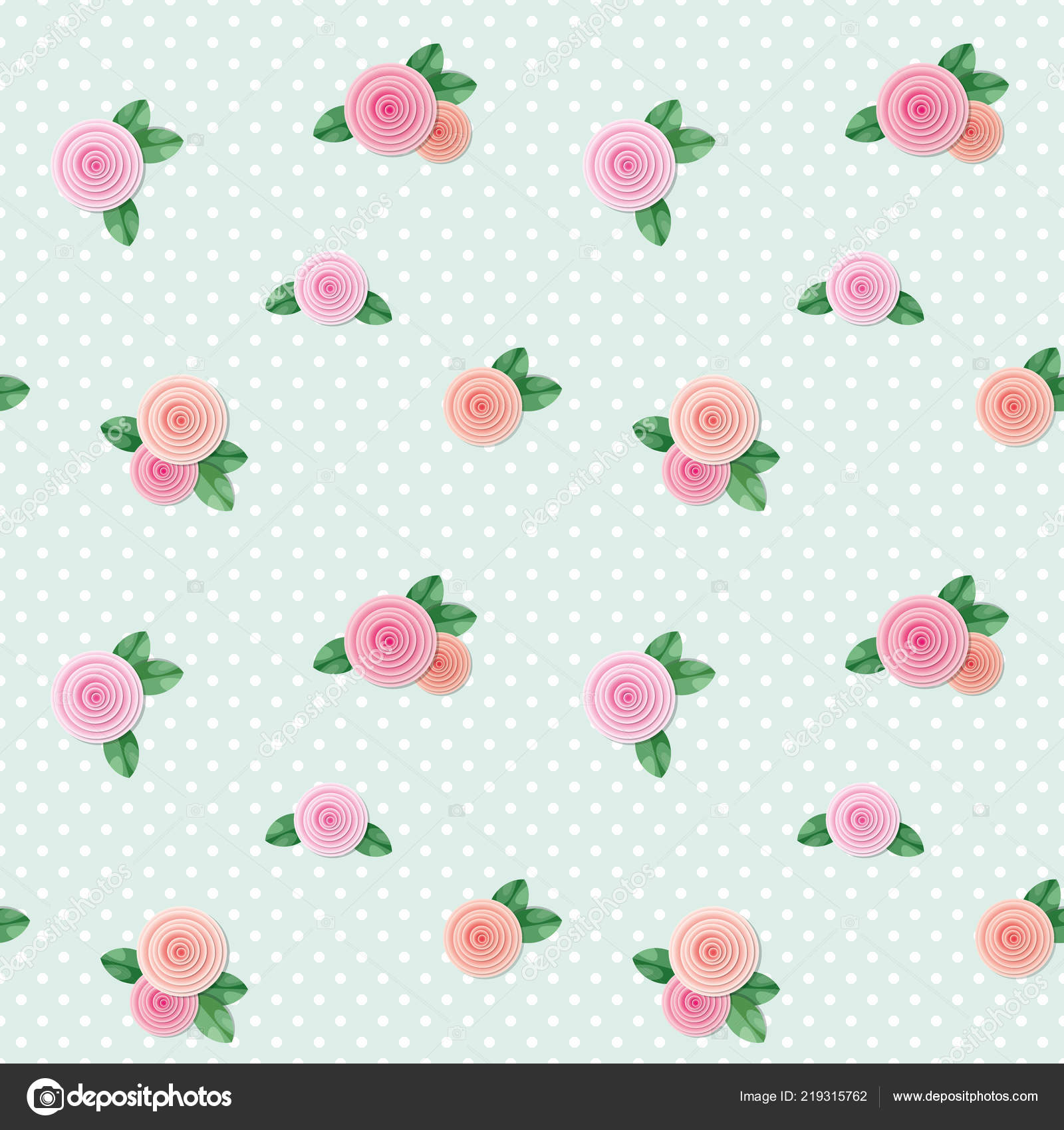 Vintage Seamless Pattern Roses Polka Dots Background Vector Stock ...