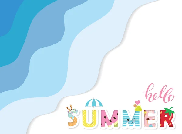 Summer paper cut out banner. 3d waves layers background. Funny cartoon ...