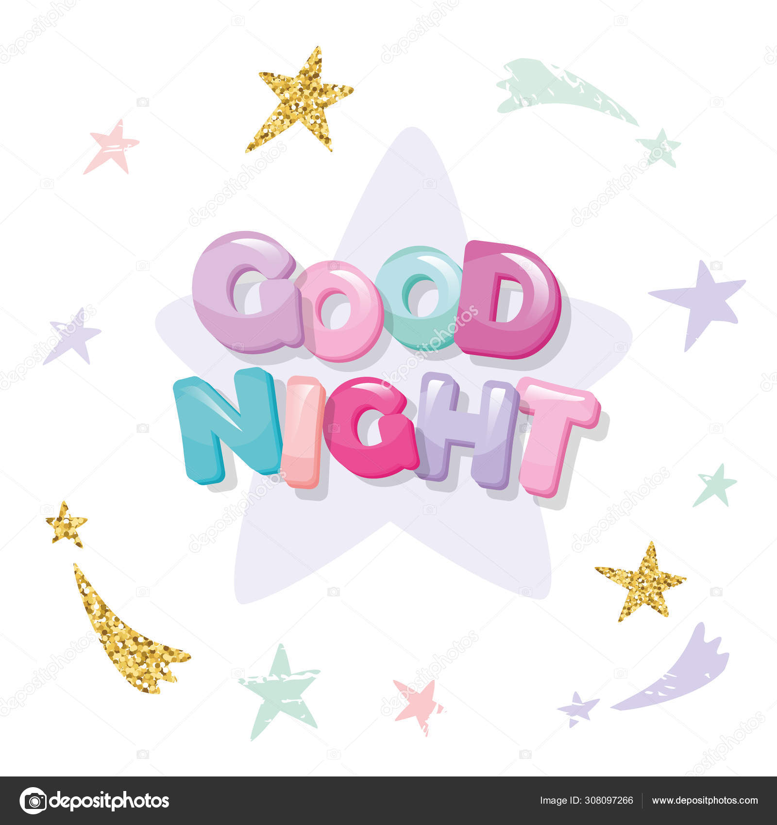 Good night cute design for pajamas, sleepwear, t-shirts. Cartoon ...