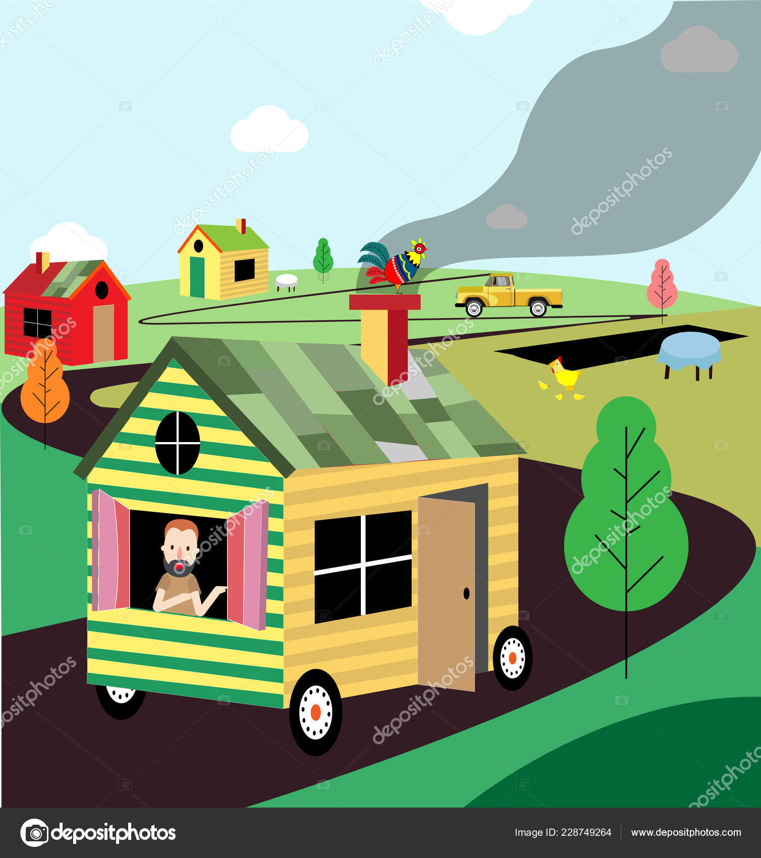Vector Illustration Mobile Home Rides Road Vacation Summer Stock ...