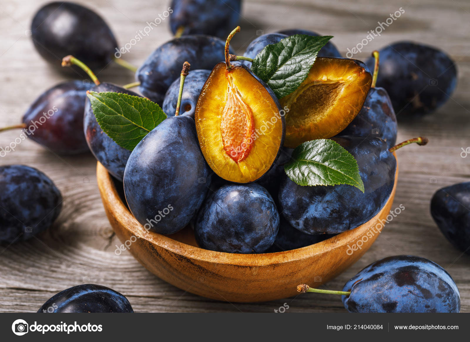 Full Plate Ripe Prune Fruits Wooden Table Close — Stock Photo ...