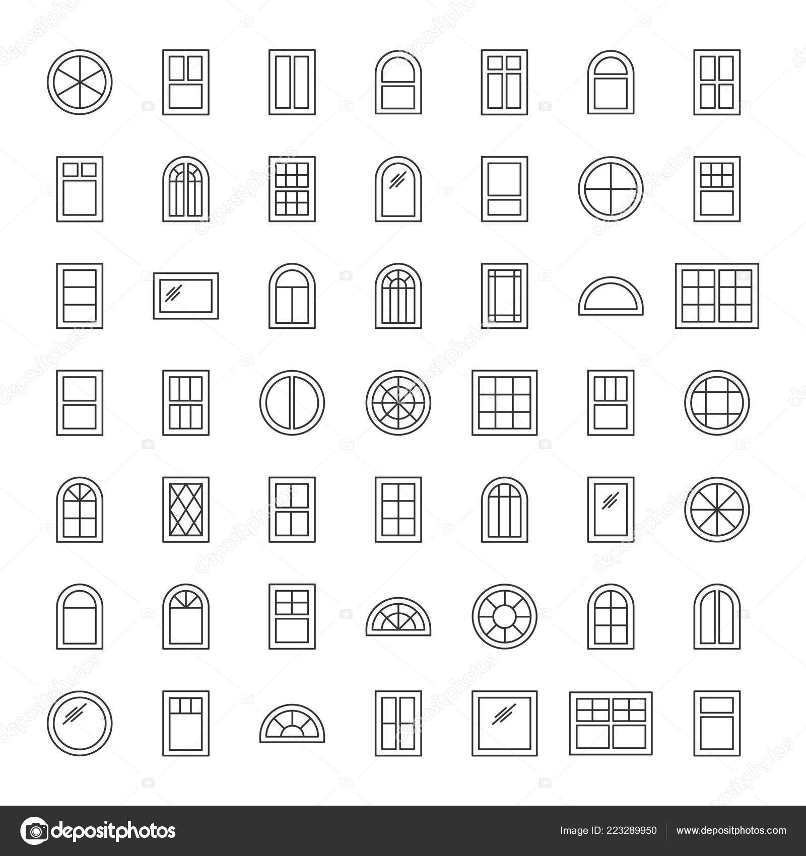 Windows Architecture Elements Line Icons Isolated White Background ...