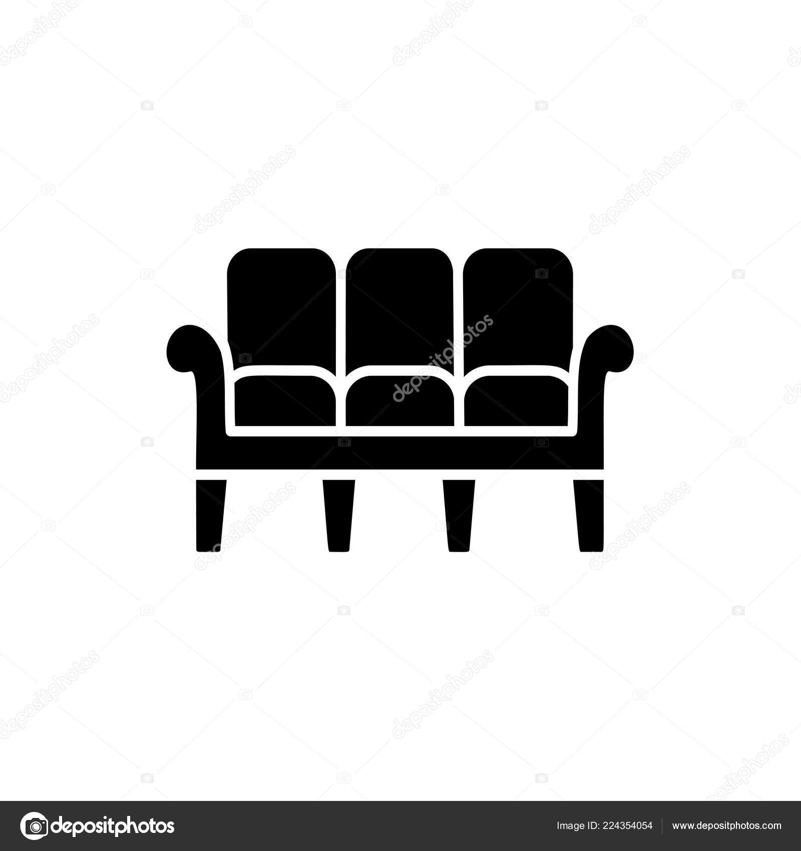 Black White Vector Illustration Seaters Sofa Flat Icon Settee Modern ...