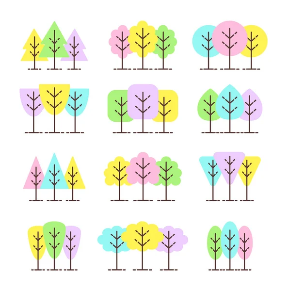 Simple geometric tree symbols. Flat icon set of autumn forest pl Stock ...