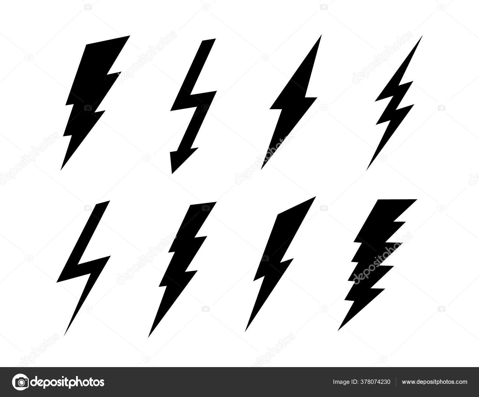 Conjunto Iconos Rayos Planos Signos Negros Vectoriales Bolt Colección ...