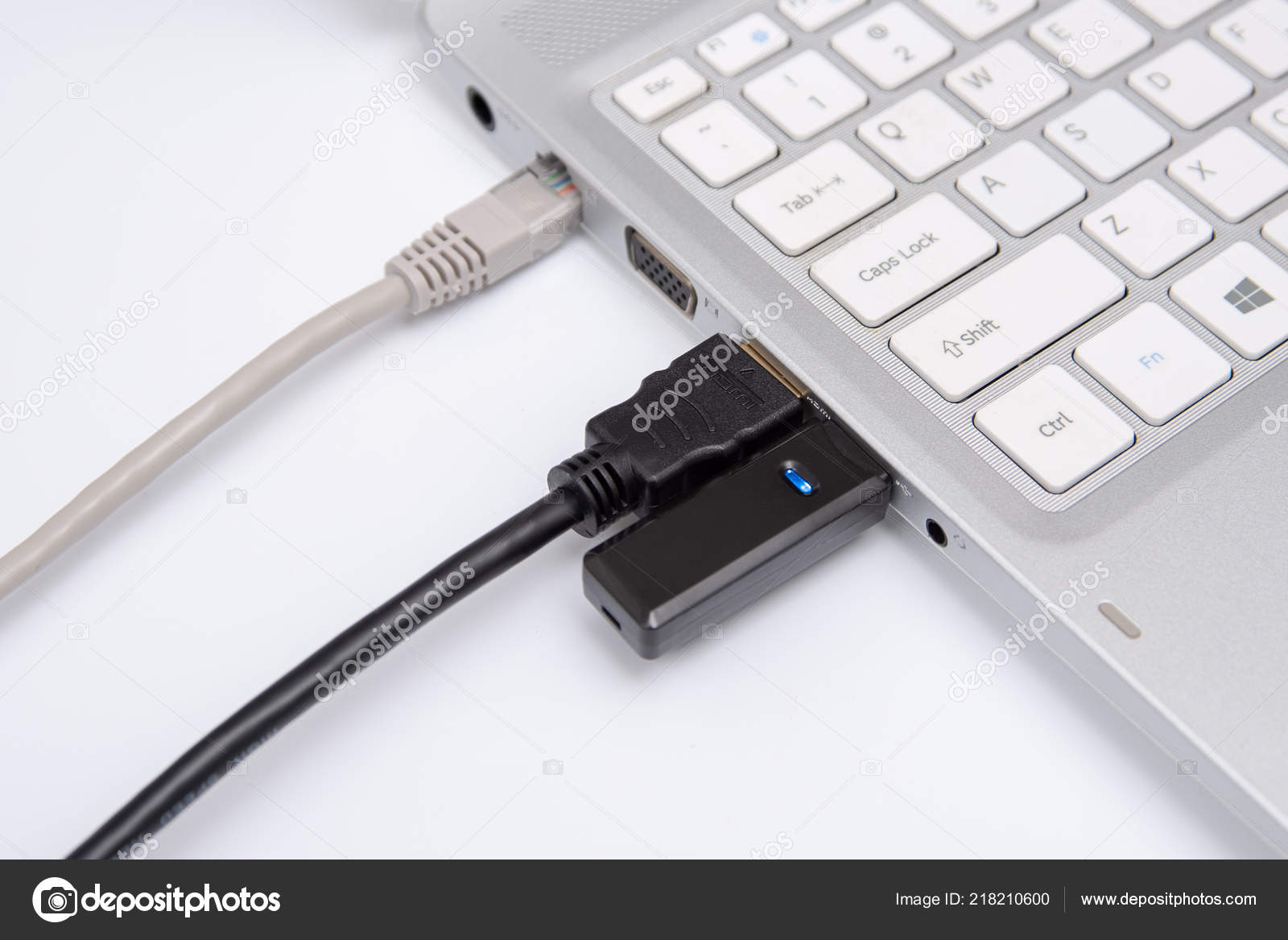 Lan Cable Connected Laptop Hdmi Cable Usb Memory — Stock Photo © jypix ...
