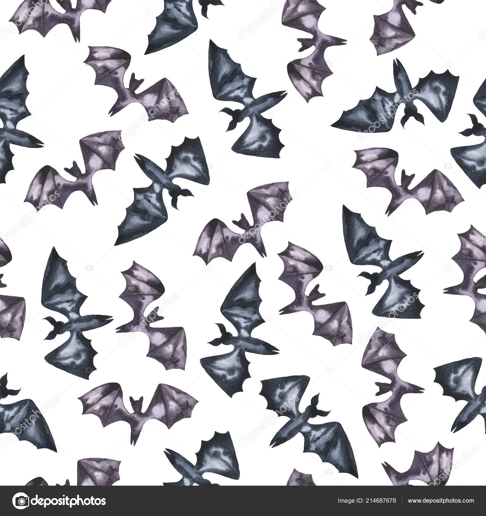 Seamless Pattern Black Silhouette Bats White Background Hand Drawn ...