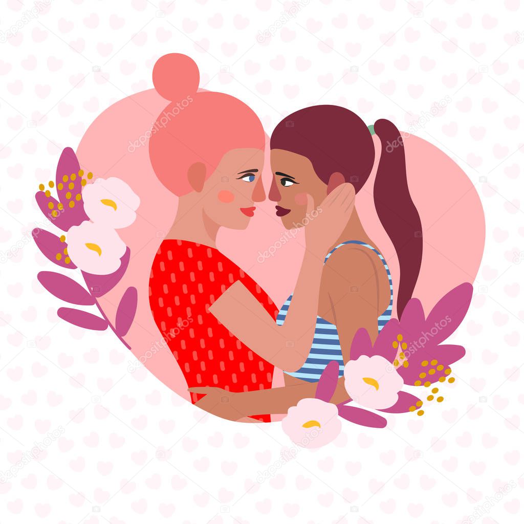 Ilustración Vectorial Pareja Lesbiana Personaje De Dibujos Animados
