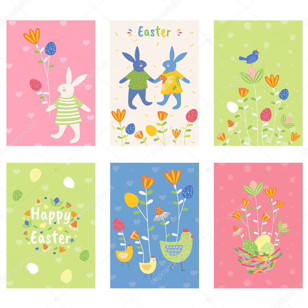 Conjunto de tarjetas de felicitación Pascua, vacaciones de primavera ...