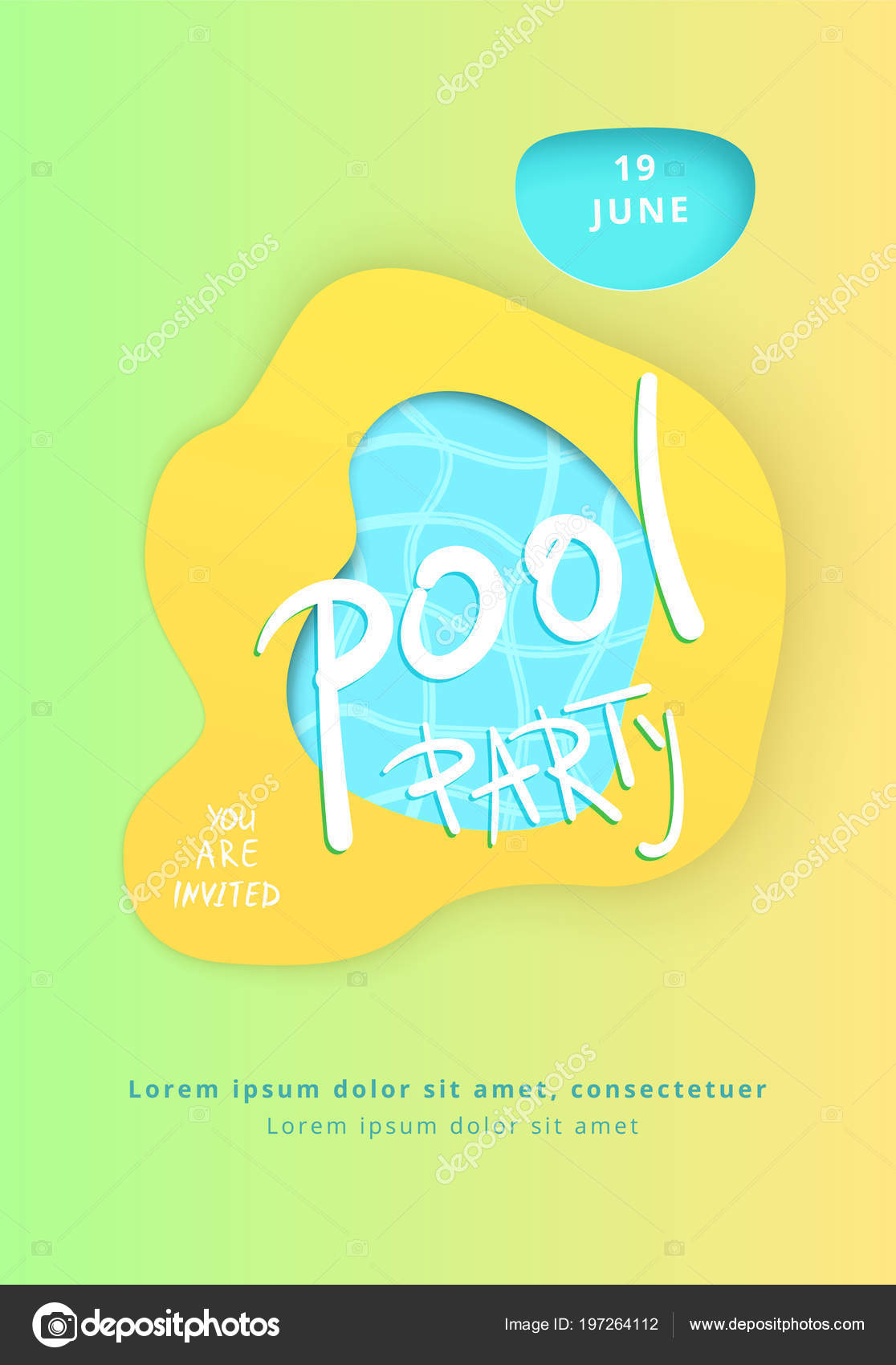 Pool Party Flyer Papercut Effect Shapes Vertical Templates Summer ...