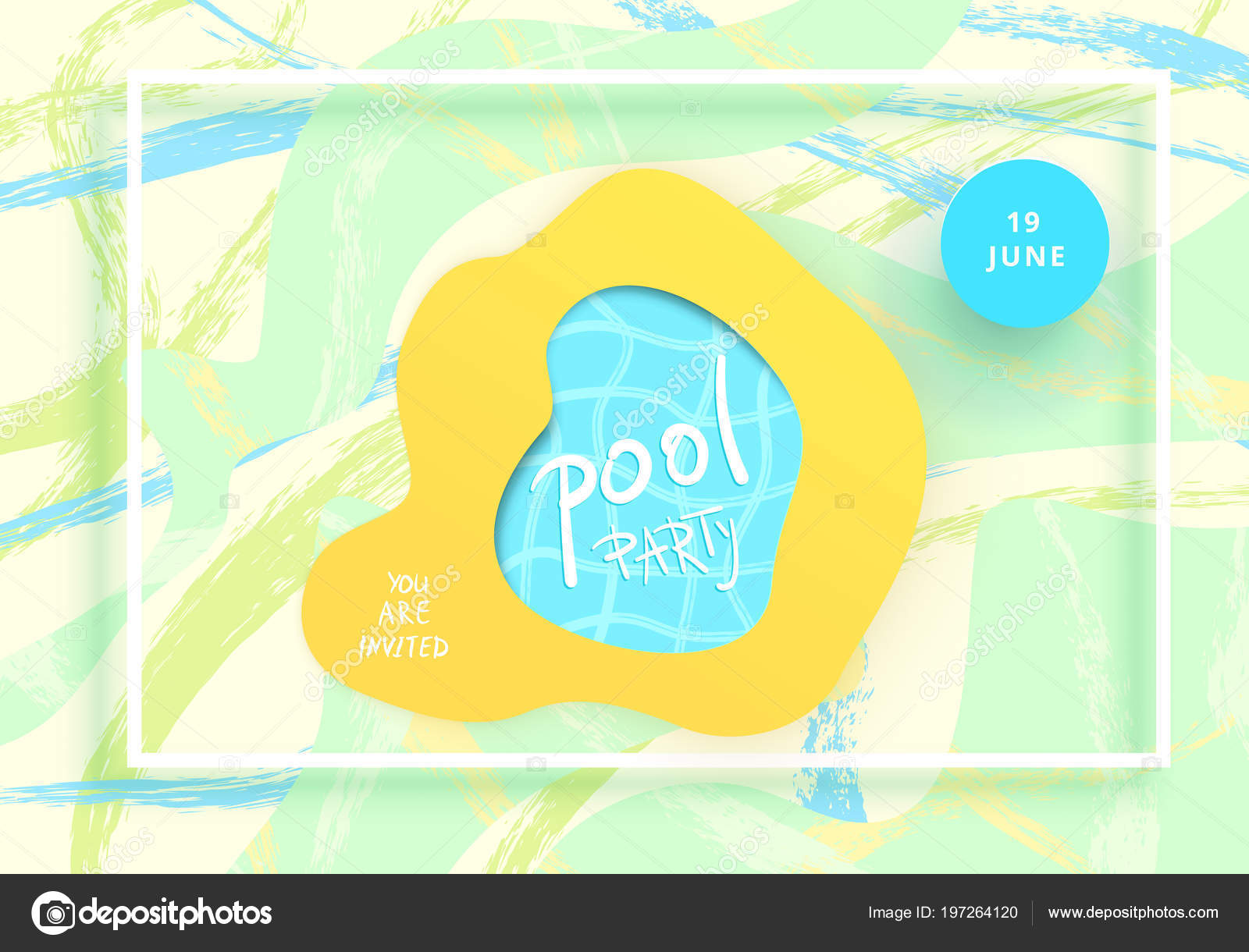 Pool Party Flyer Colorful Background Frame Paper Cut Effect Banner ...