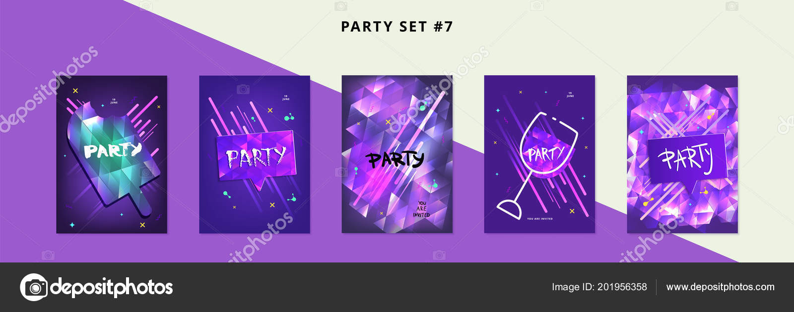 Set Party Banners Vertical Flyers Holiday Design Shine Geometric ...