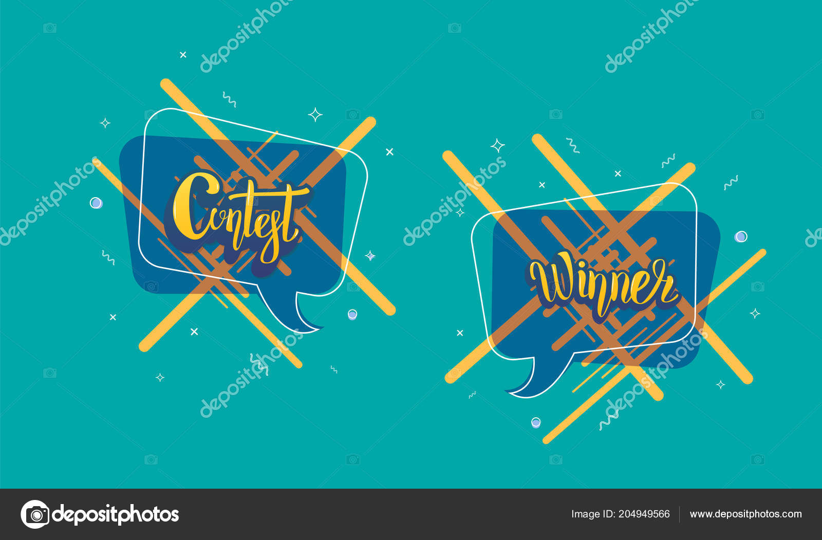 Contest Winner Card Speech Bubble Social Media Network Set Handwritten ...