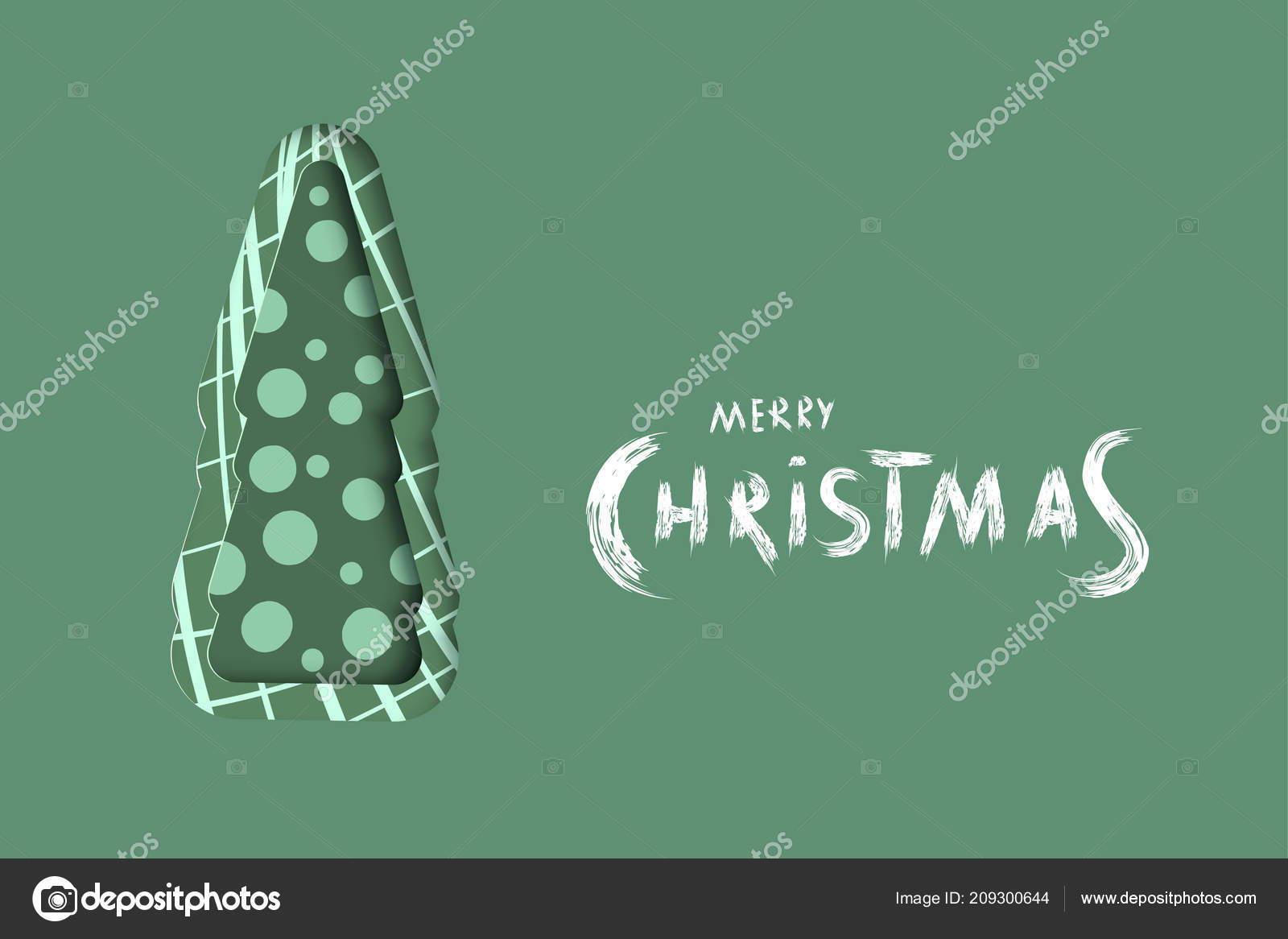 Merry Christmas Brush Handwritten Lettering Decotated Papercut Tree