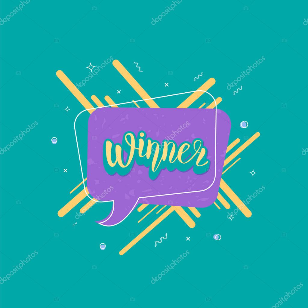 Cita del ganador con la burbuja del habla. Letras manuscritas con ...
