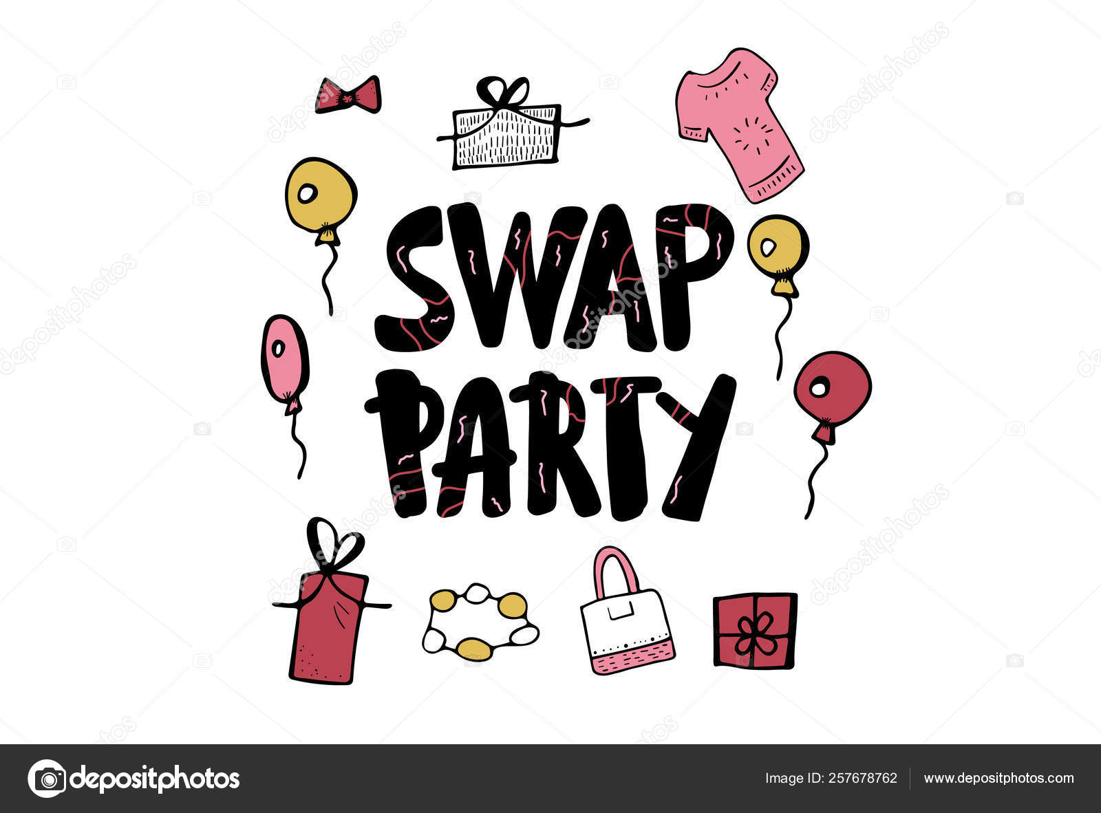 Swap party hanwritten lettering set. Vector text. Stock Vector Image by ...
