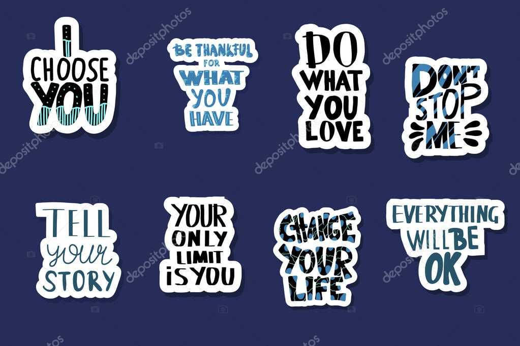 Conjunto de comillas adhesivas. Ilustración de texto vectorial. 2023