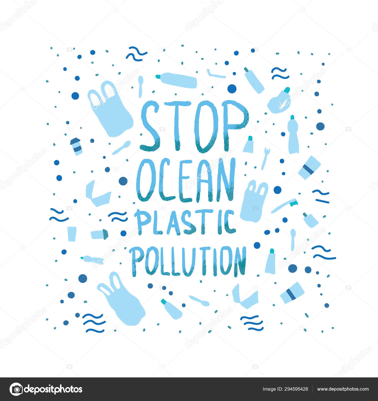 Stop ocean plastic pollution. Vector stylized text Stock Vector Image ...