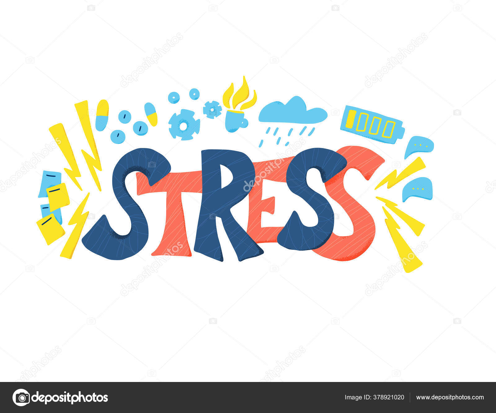 Stress Concept Stylized Text Symbols Fatigue Isolated White Background ...