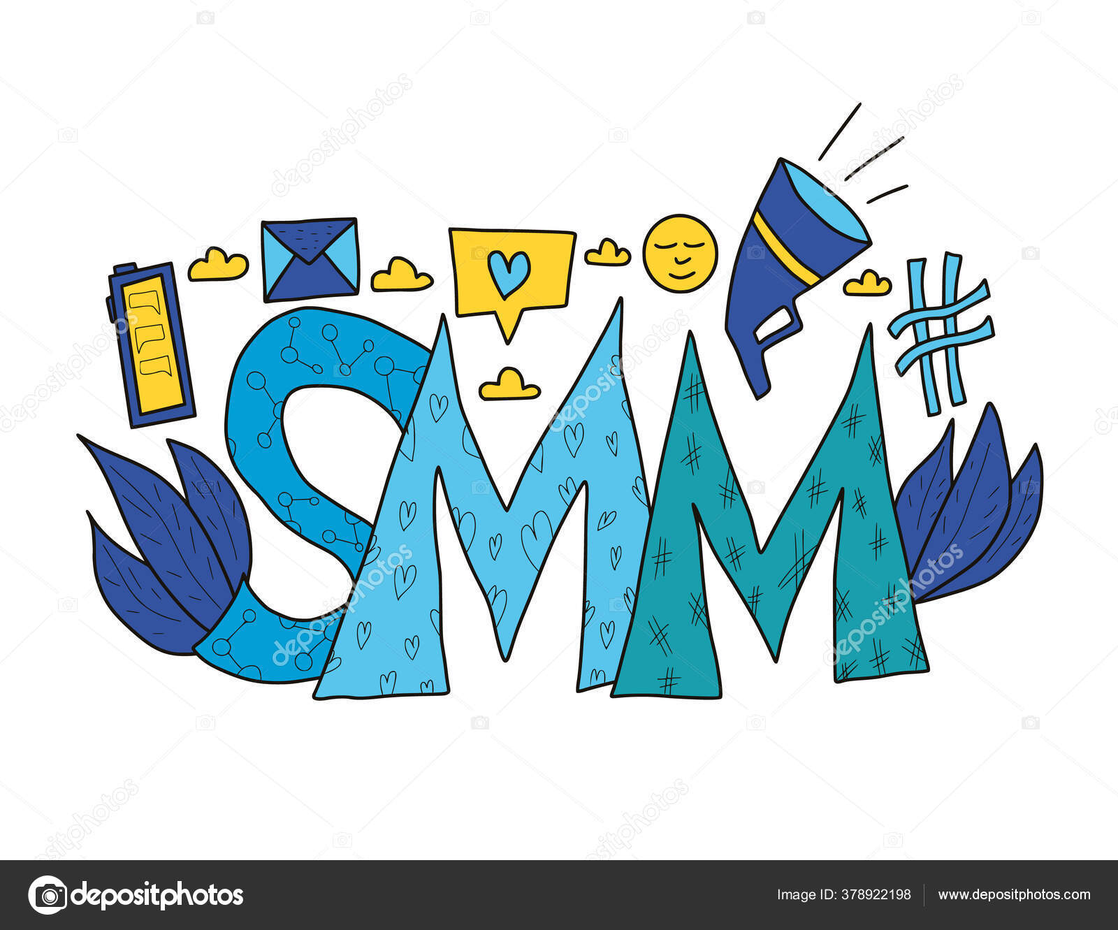 Smm Text Isolated White Background Hand Drawn Social Media Marketing ...