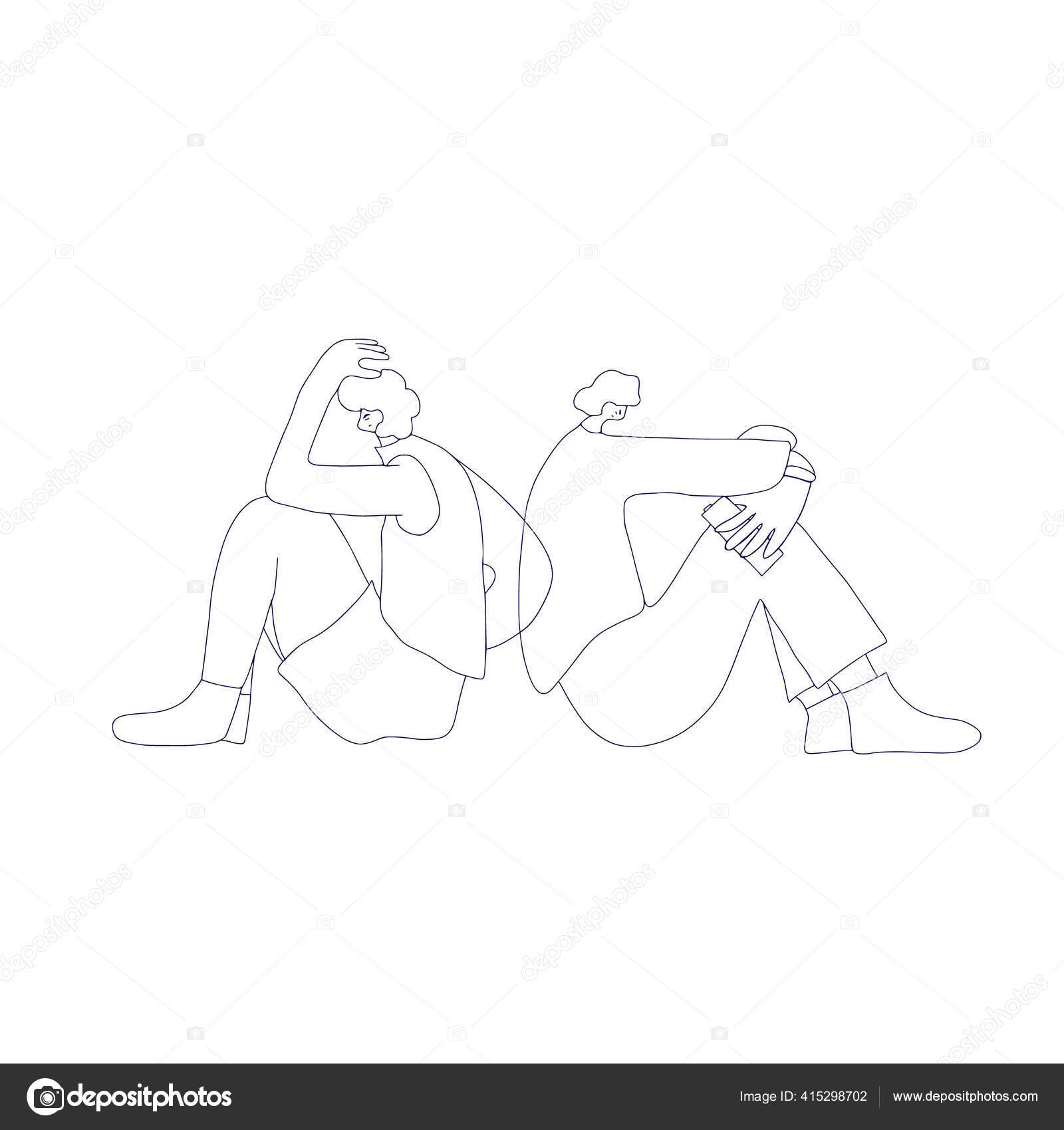 Bad Relationship Young Men Variance Two Friend Sitting Turned Backs ...