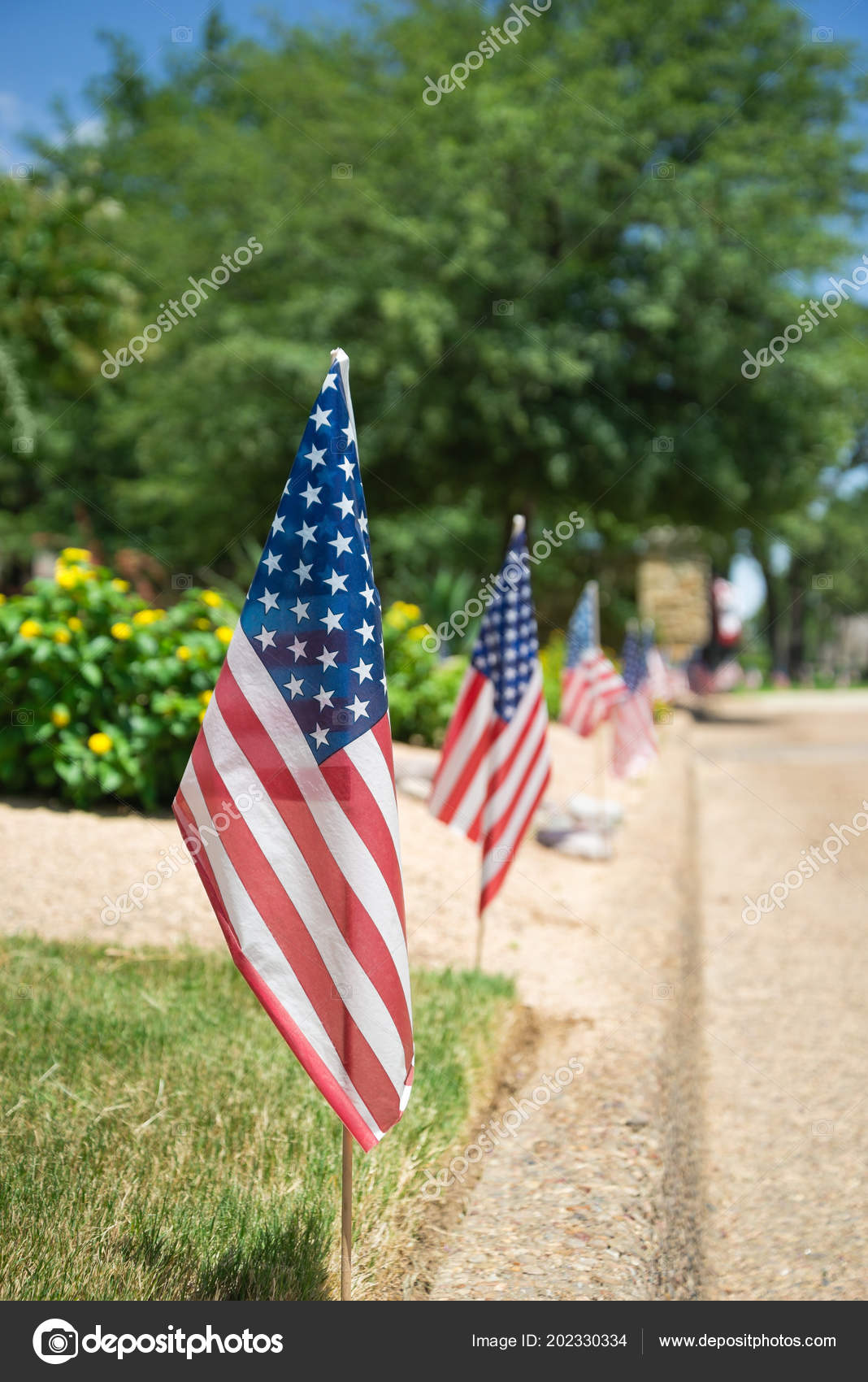 Row American Flags Displayed Side Street Honor 4Th July Texas Stock ...