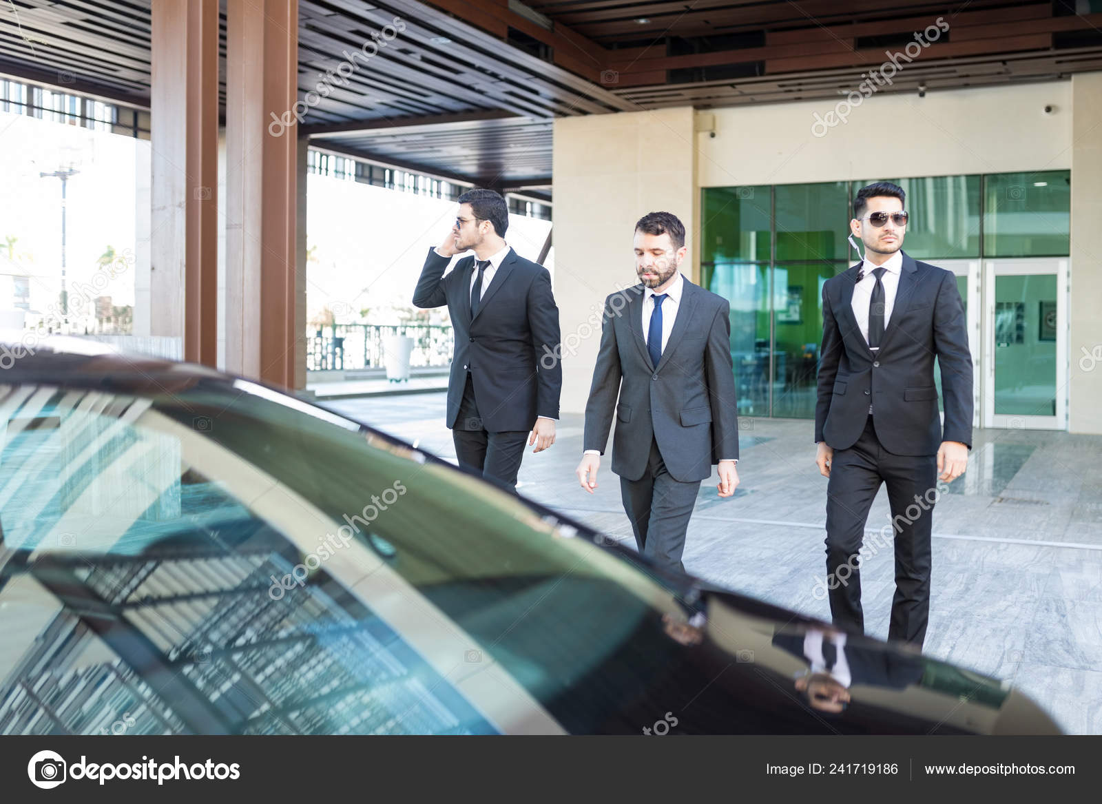 Wealthy Businessman Smart Looking Bodyguards Walking Car Stock Photo by ...