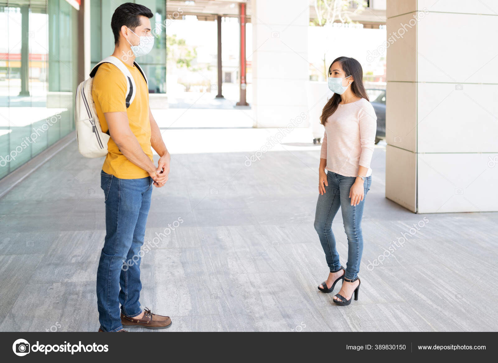 Man Woman Talking Each Other While Maintaining Social Distance ...