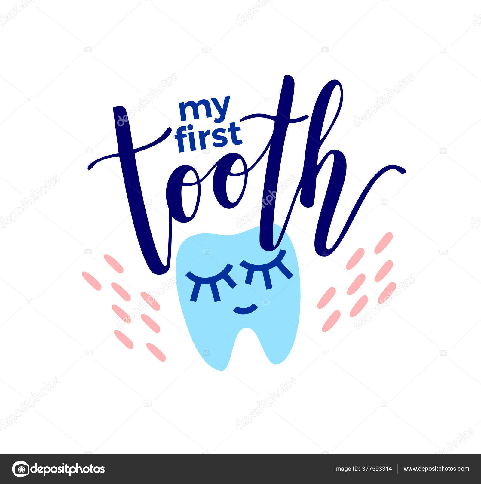 First Tooth Lettering Baby Teeth Calligraphy Card Sticker Invitation ...