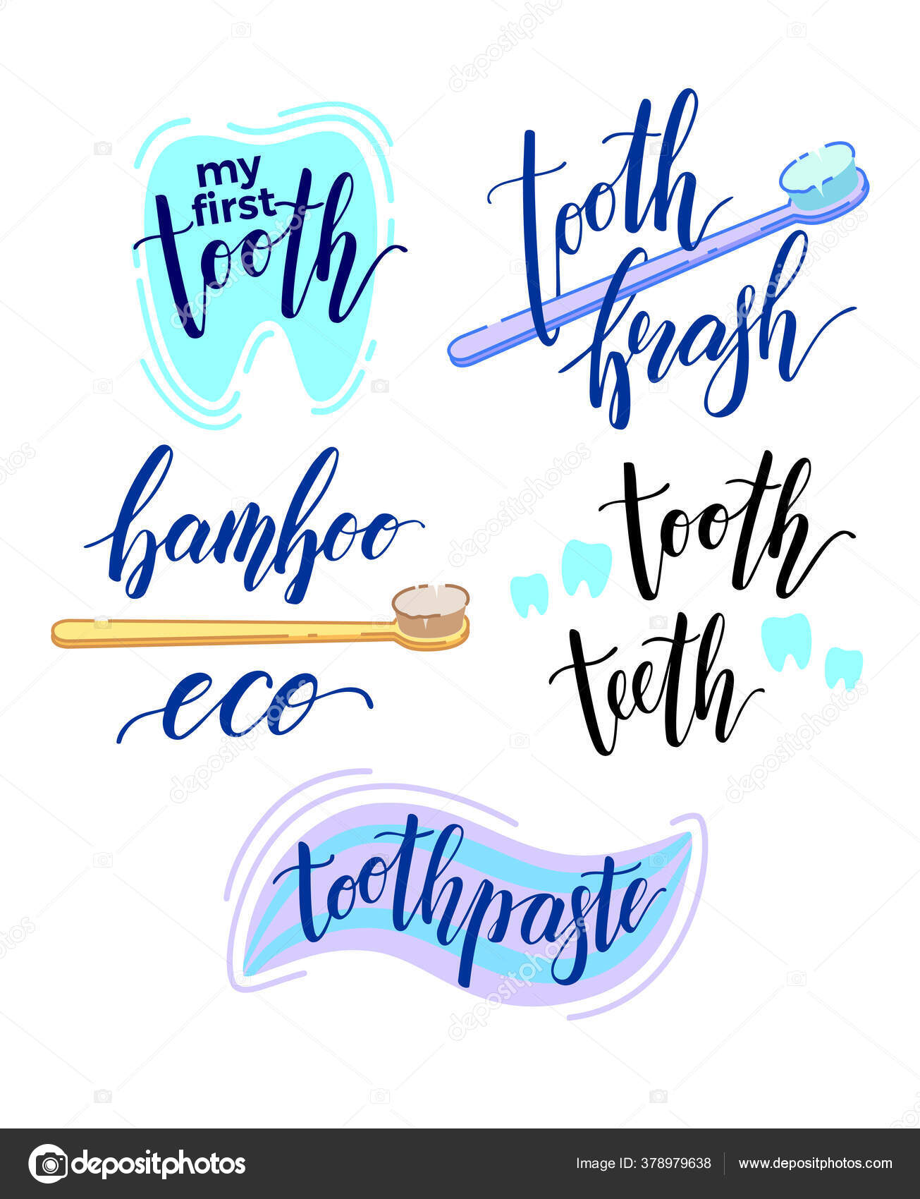 Set Dental Lettering Calligraphy Inscription Bamboo Toothbrush First ...