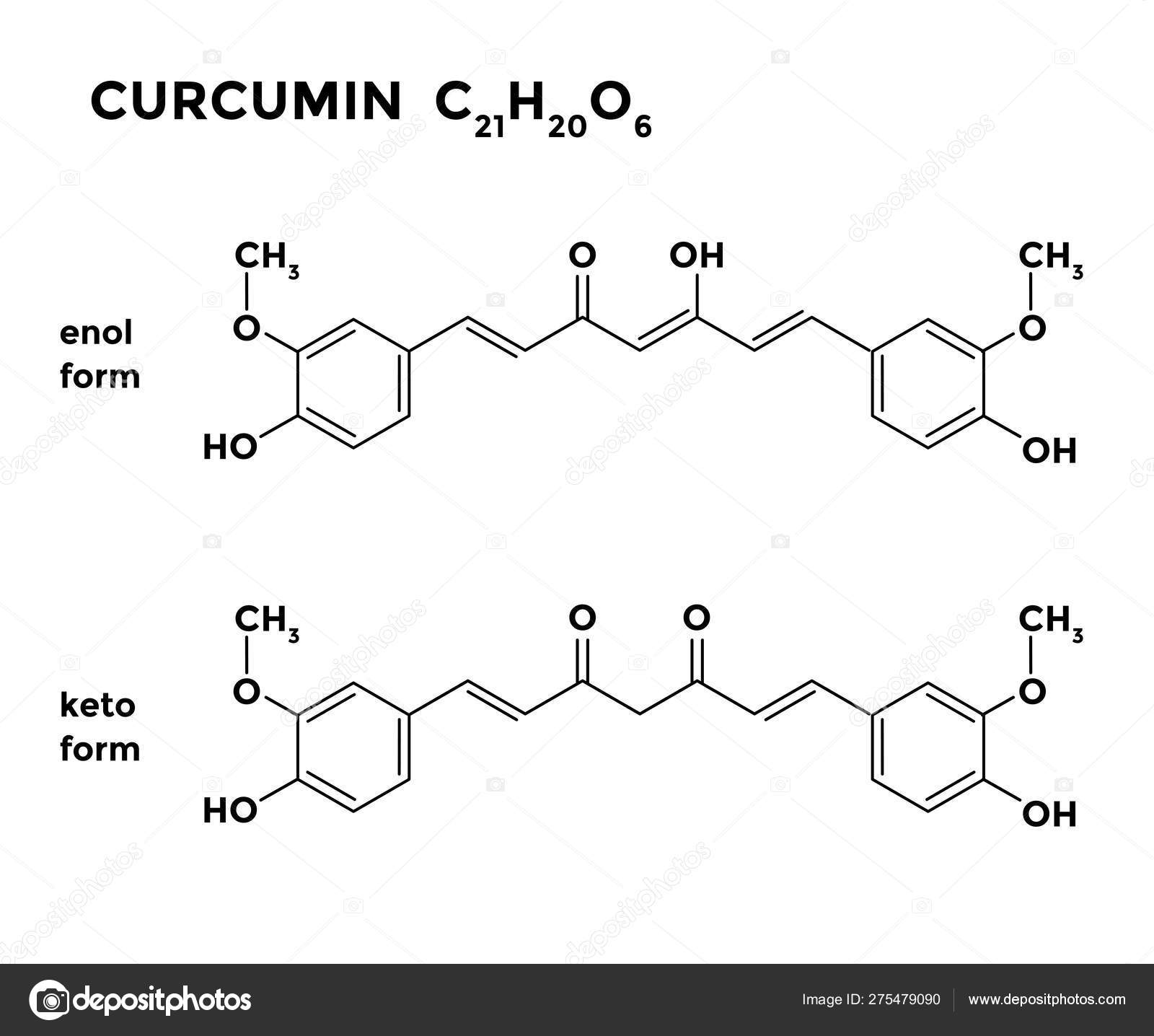 Curcumin, turmeric ingredient, structural chemical formula isola ...