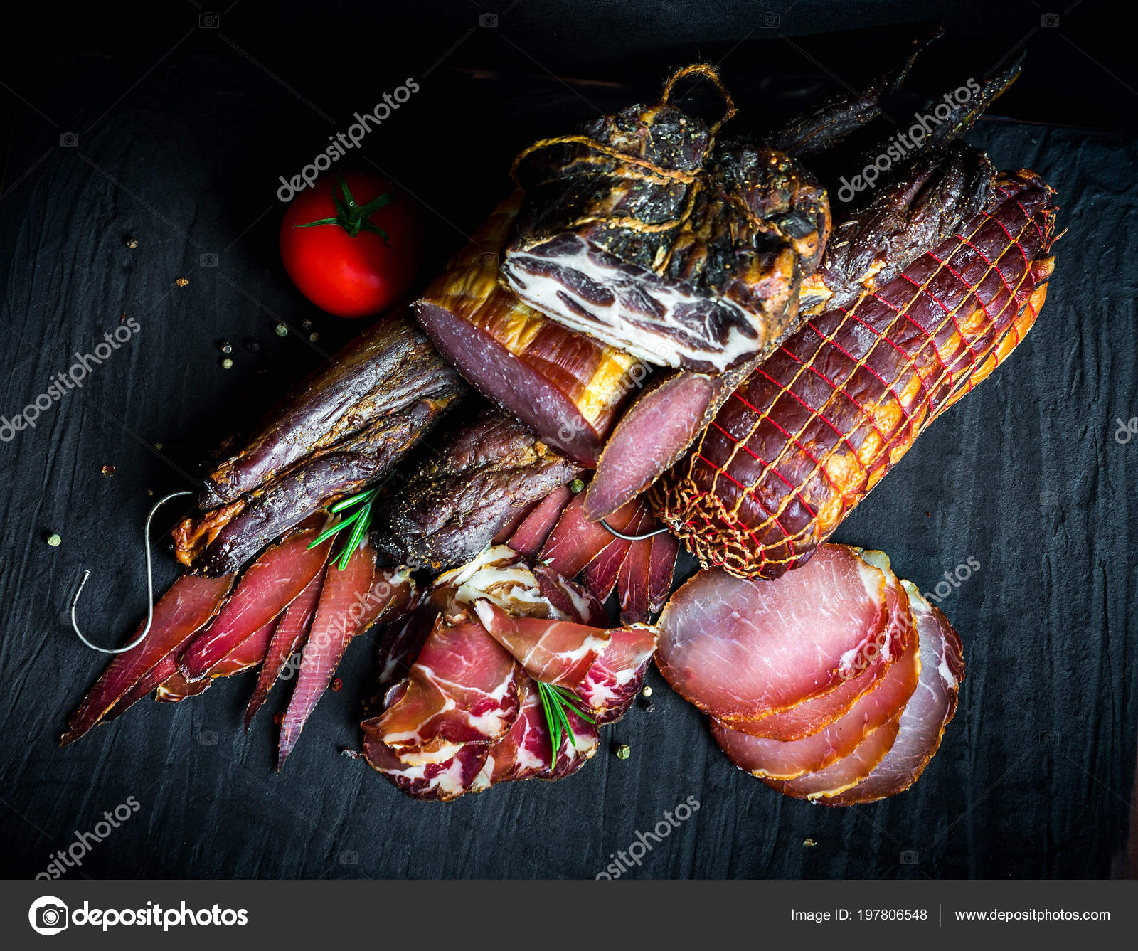 Set Different Types Raw Smoked Meat Jamon Lomo Oppa Fillet Stock Photo ...