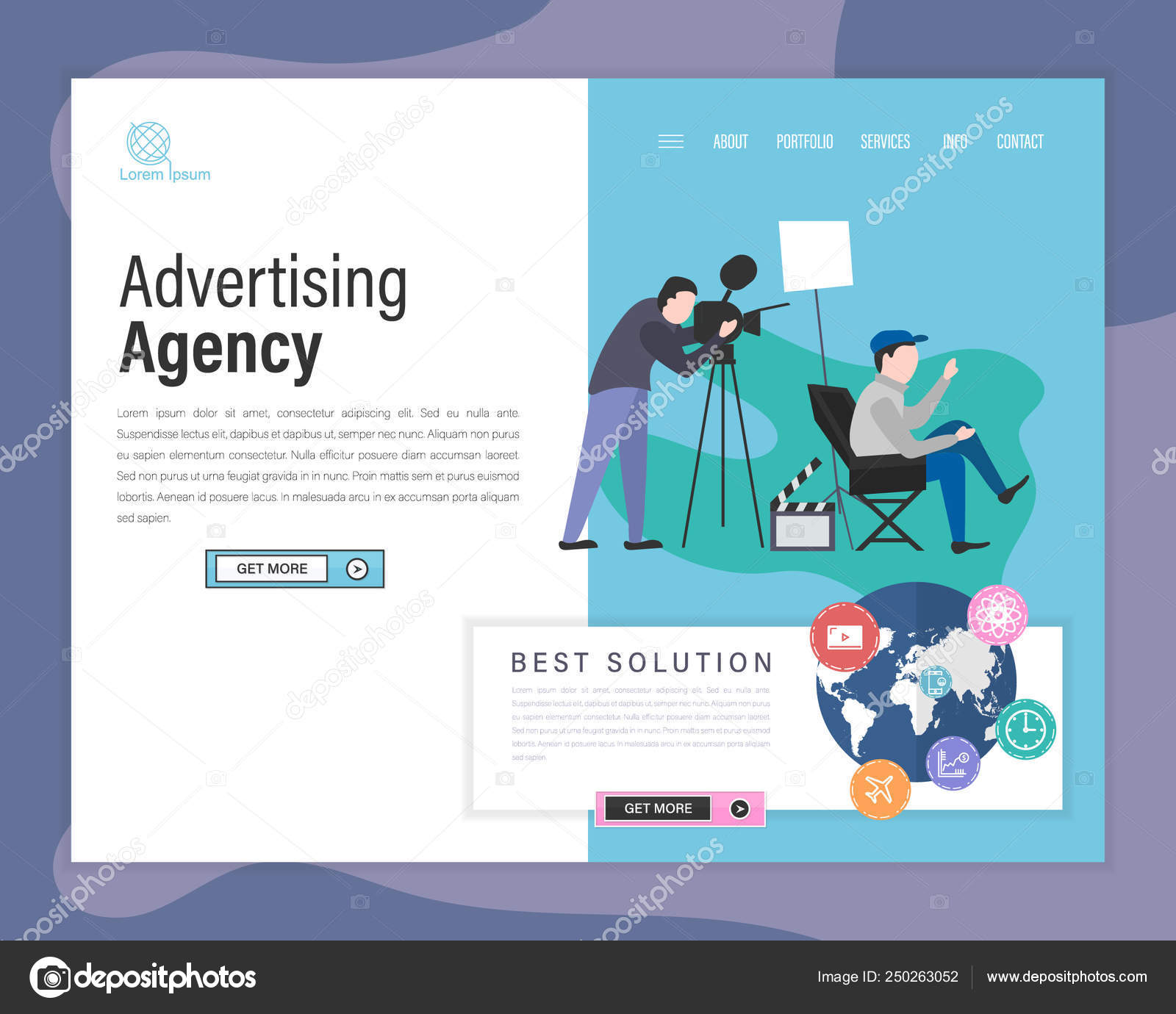 Advertising Agency Theme Vector Landing Page Flat Style Design Movie ...
