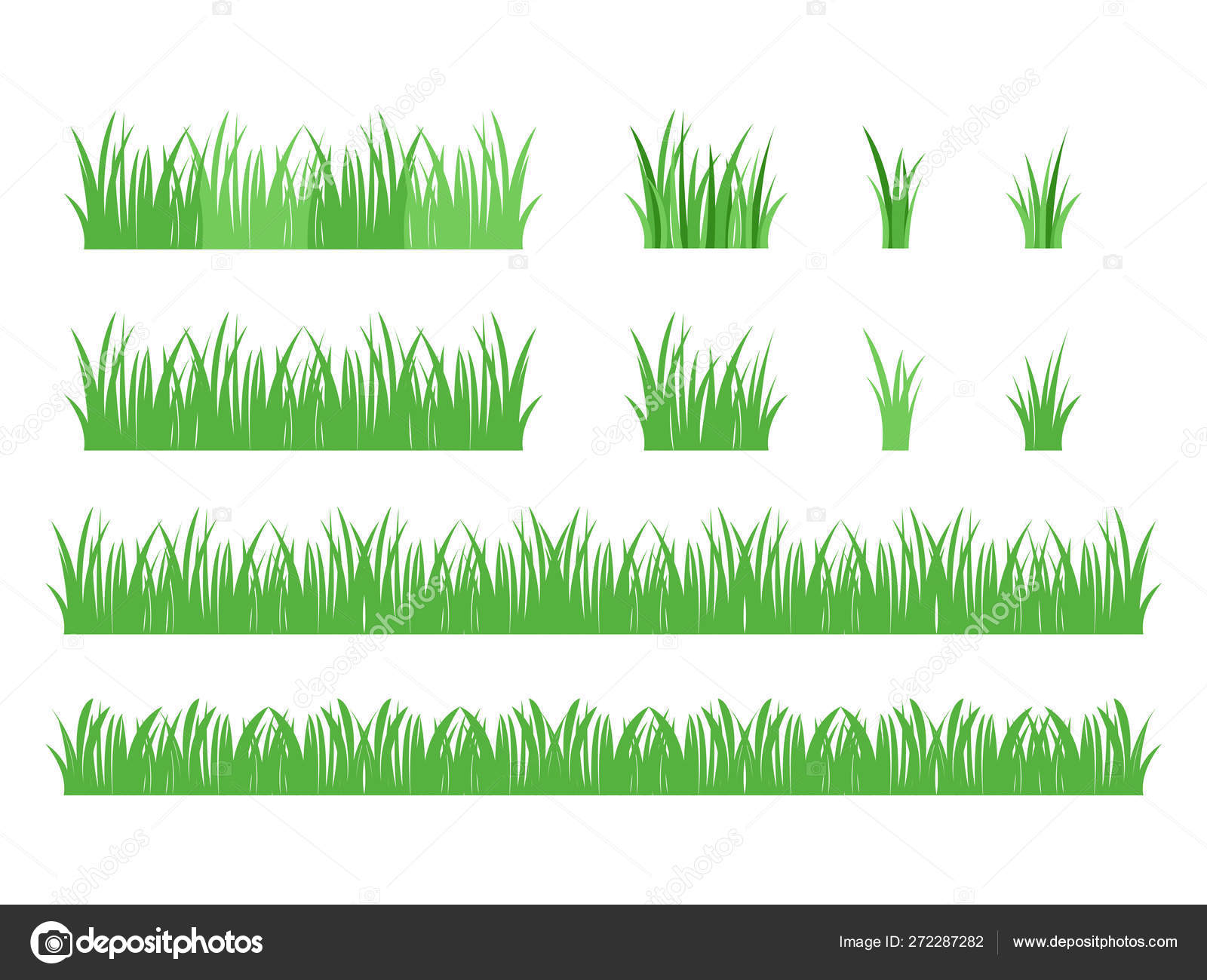 Set Isolated Green Grass Design Flat Vector Illustration White ...
