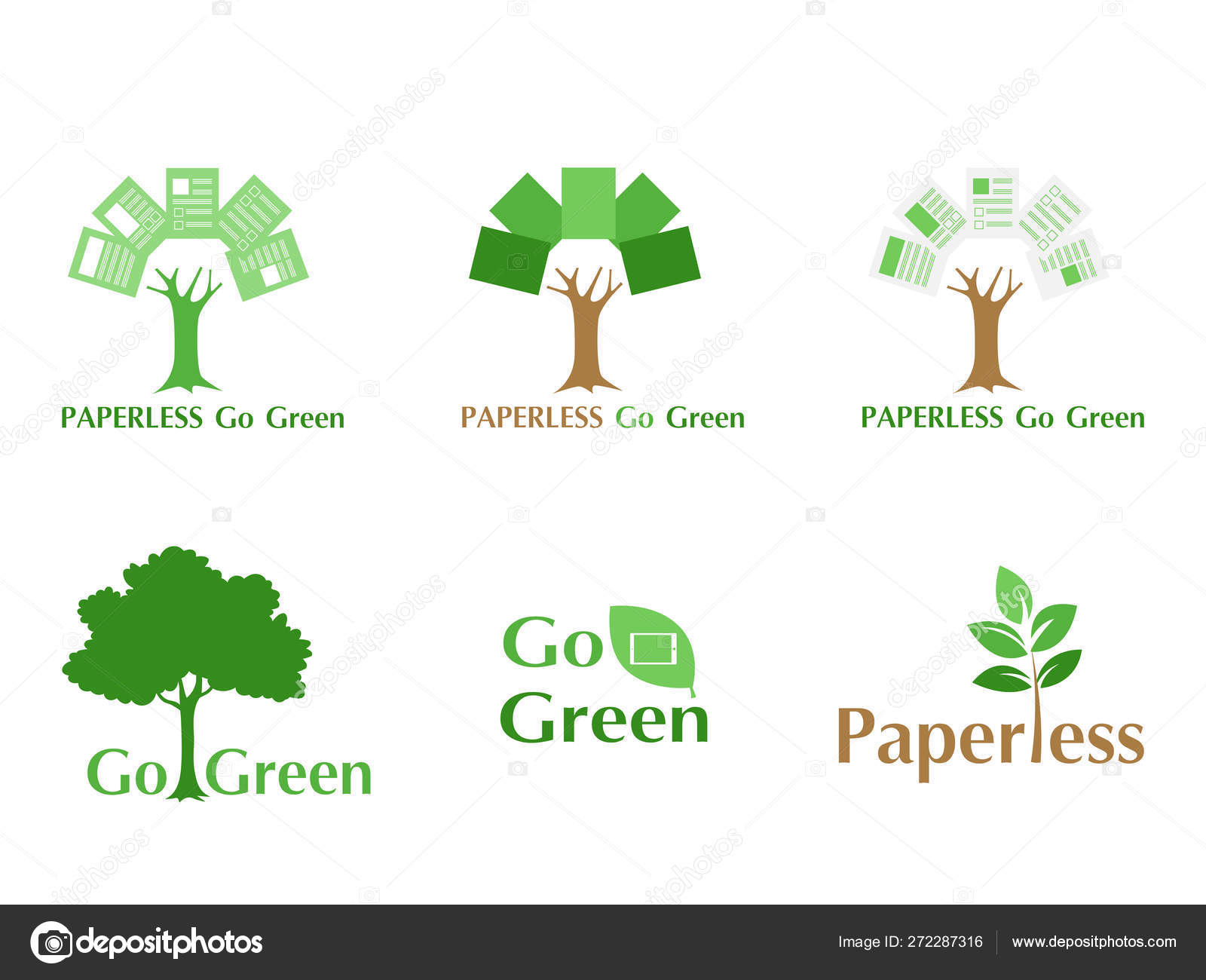 Set Paperless Logo Green Concept Paper Tree Document Leaf Planet Stock ...