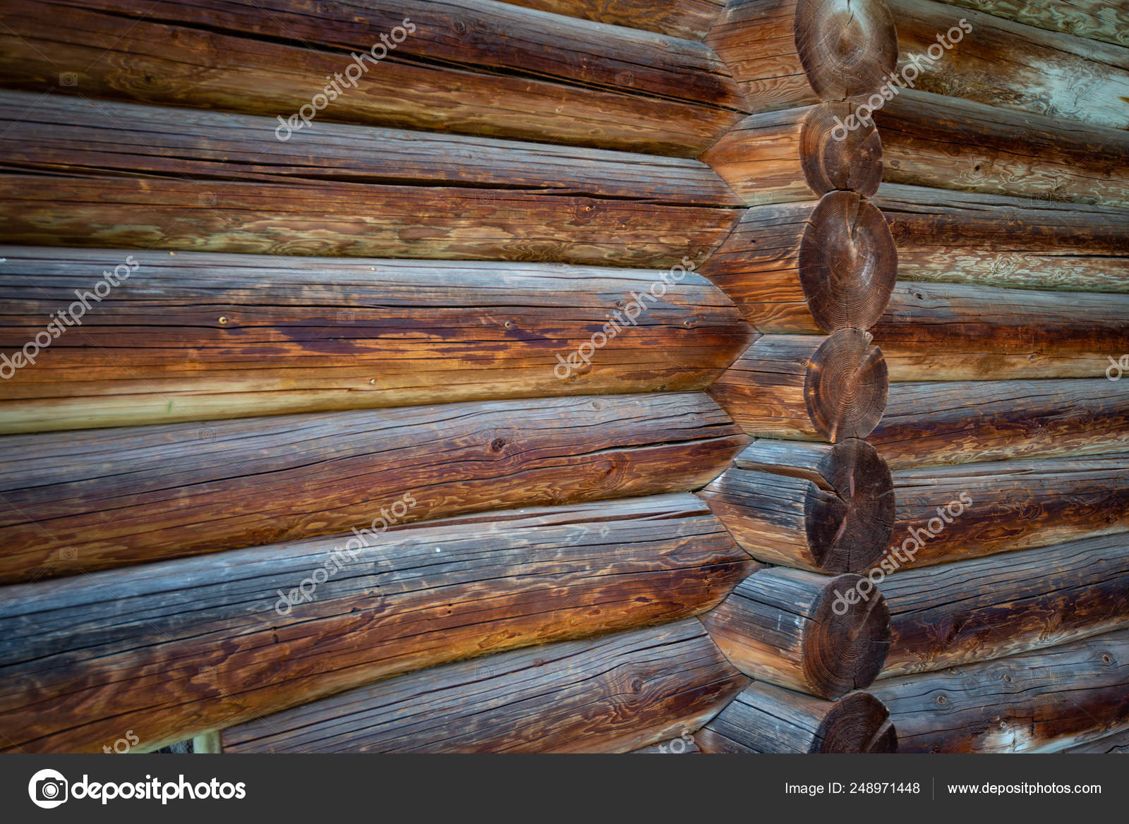 Dark old log wood wall of house Stock Photo by ©kyolshin 248971448