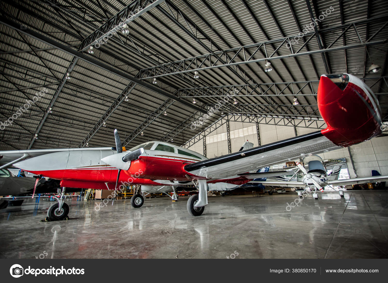 Private Expensive Aircraft Garage Shot Wide Angle Lens Stock Photo by ...