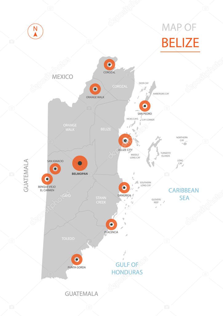 Vector Estilizado Belice Mapa Mostrando Grandes Ciudades Capital ...