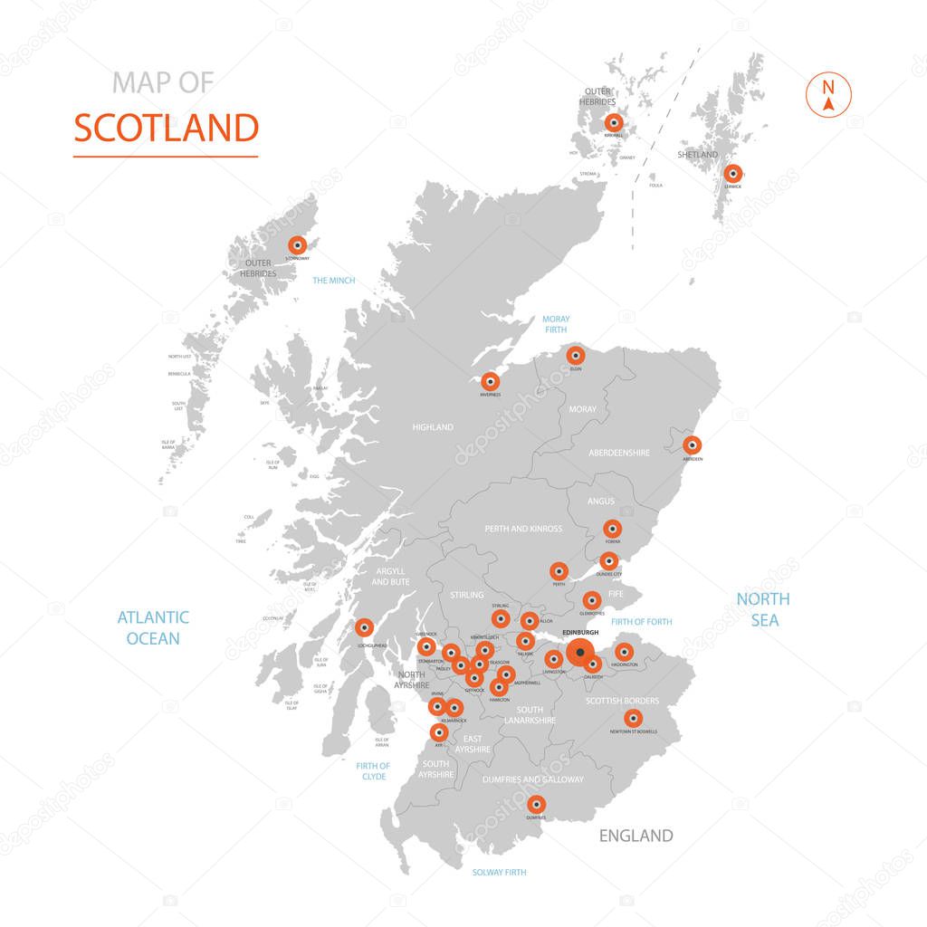 Stylized Vector Scotland Mappa Che Mostra Grandi Città Capitale ...