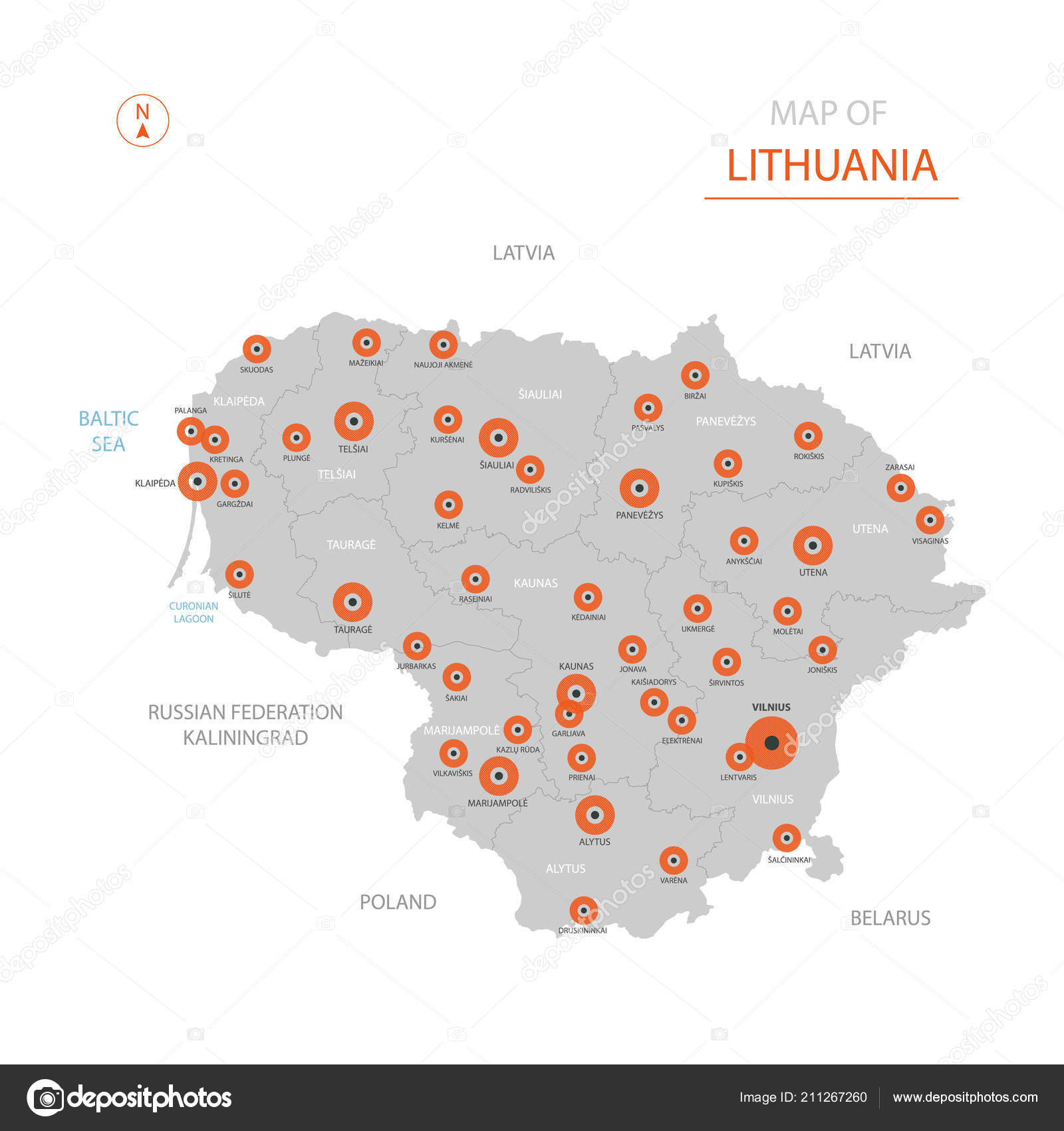 Vector Estilizado Lituania Mapa Mostrando Grandes Ciudades Capital ...
