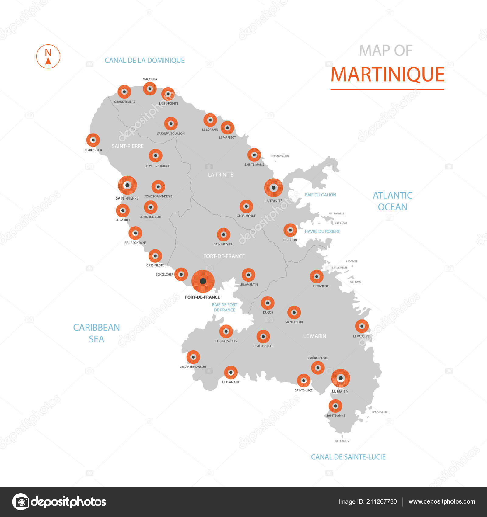 Mapa Estilizado Martinica Vetorial Mostrando Grandes Cidades Capital ...